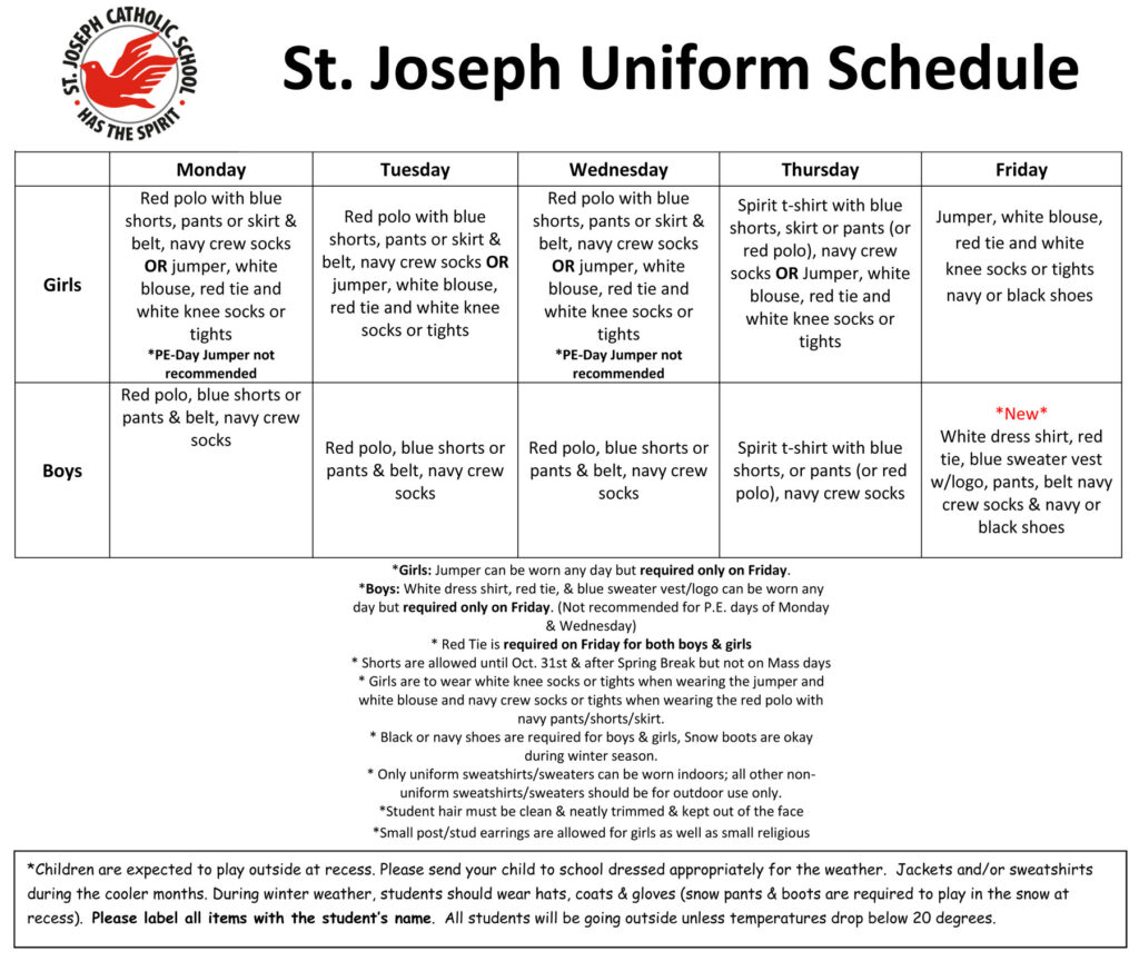 Dress Code & Uniforms l Saint Joseph Catholic School